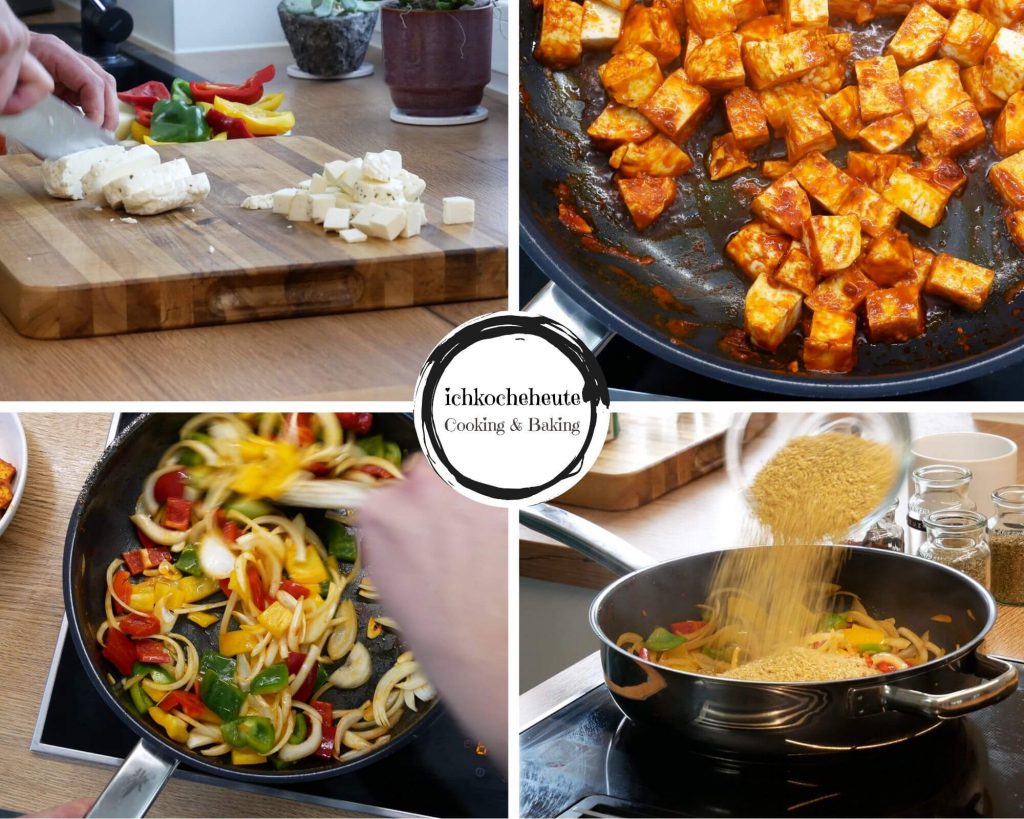 Veggie Bulgur Pfanne mit Paprika & Halloumi - ichkocheheute.de